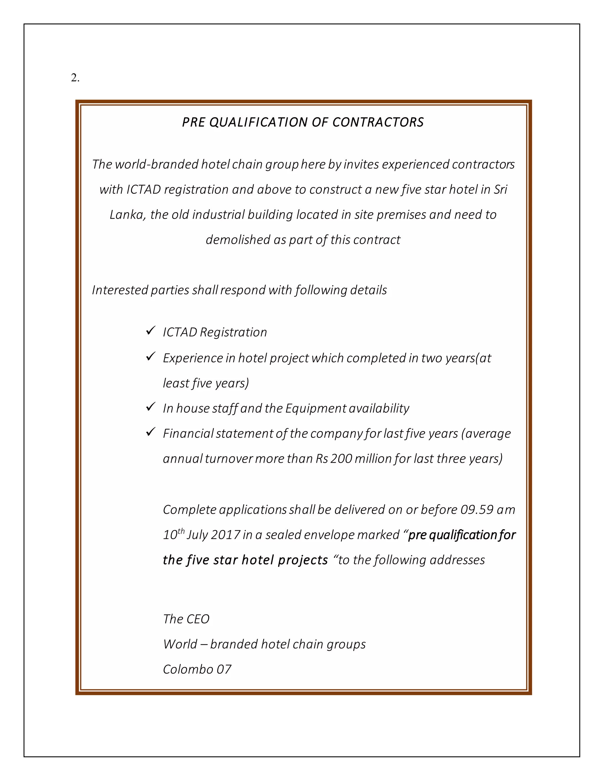 Pre qualification stages and tender selection | DOCX