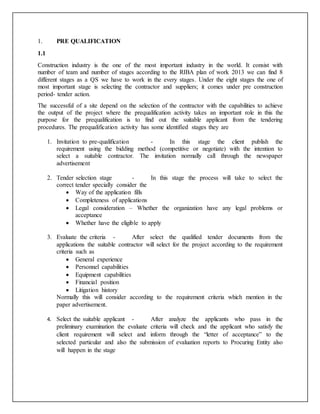 Pre qualification stages and tender selection | DOCX