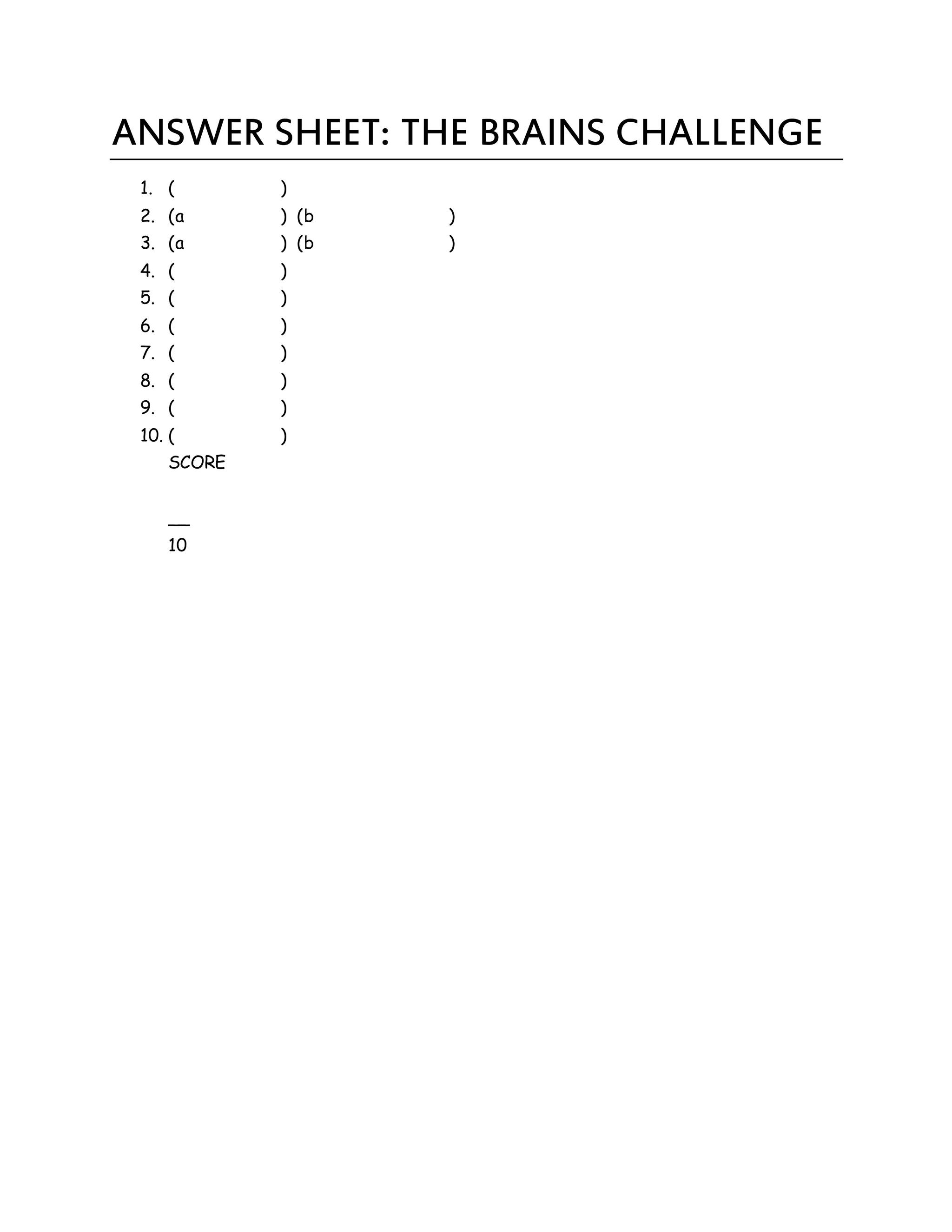 Answer sheet for the brains challenge | PDF