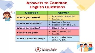 Answers to common english questions | PPT
