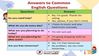 Answers to common english questions | PPT