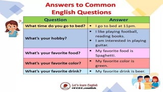 Answers to common english questions | PPT