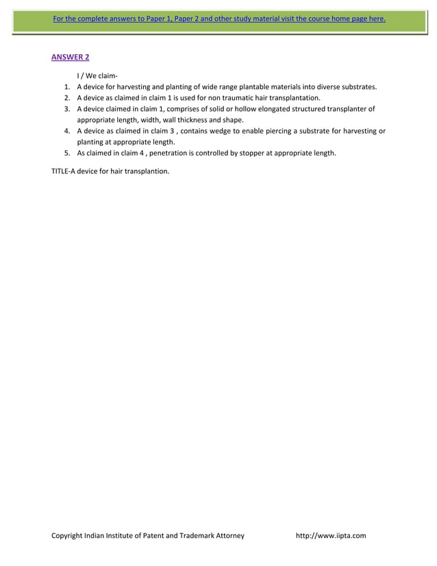 Answers to Patent Agent Examination - IIPTA | PDF | Legal Services ...