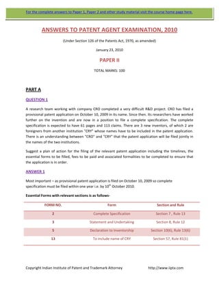 Answers to Patent Agent Examination - IIPTA | PDF