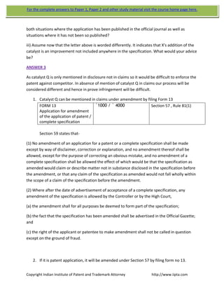 Answers to Patent Agent Examination - IIPTA | PDF