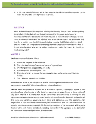 Answers to Patent Agent Examination - IIPTA | PDF