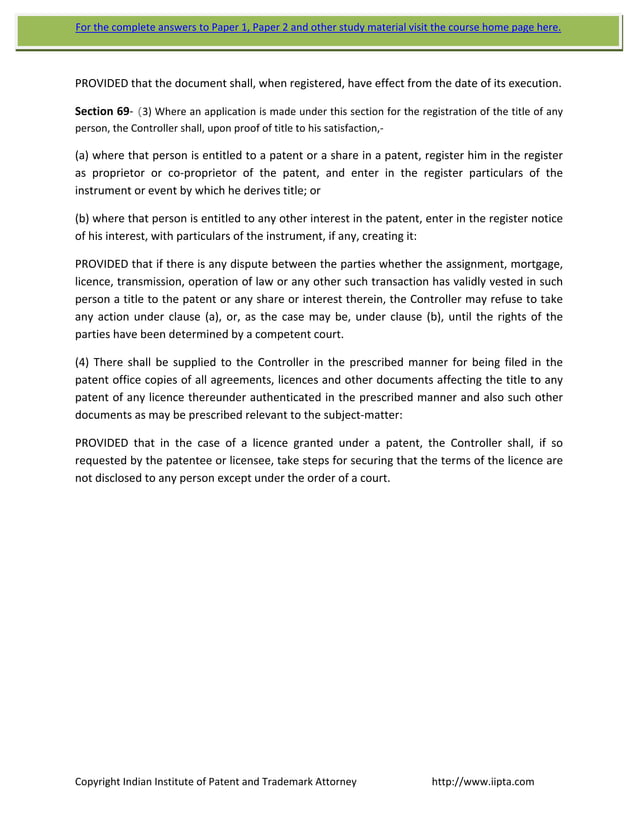 Answers to Patent Agent Examination - IIPTA | PDF | Legal Services ...