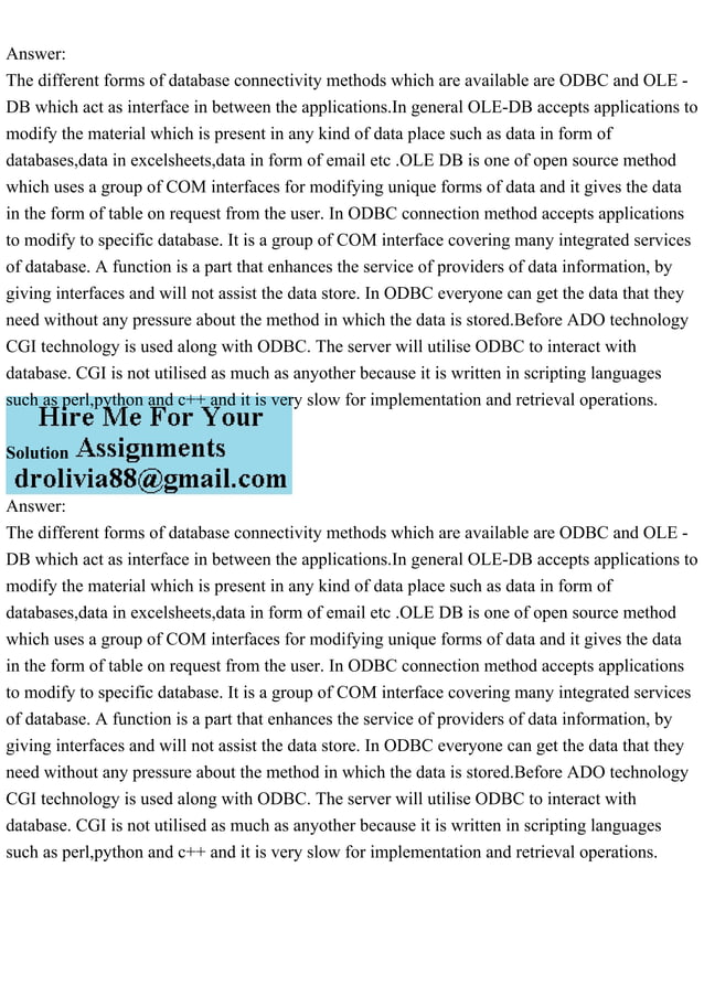AnswerThe different forms of database connectivity methods which .pdf