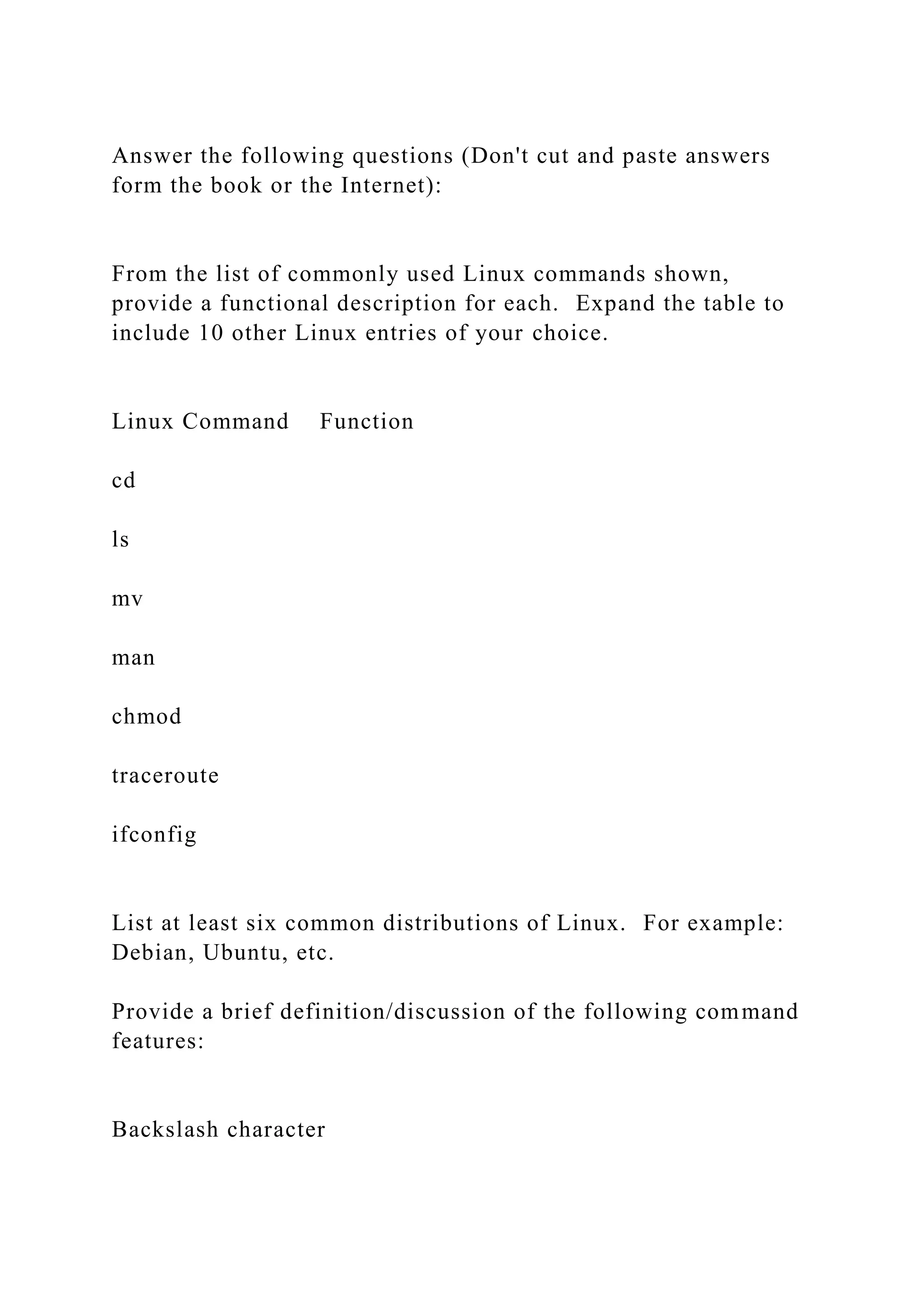 Answer the following questions (Dont cut and paste answers form the.docx