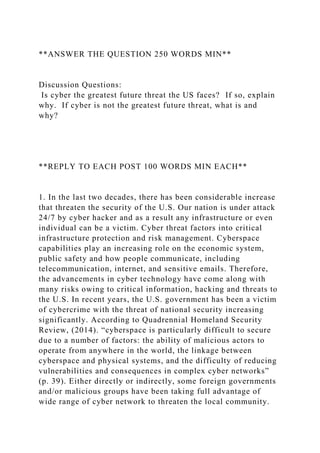 ANSWER THE QUESTION 250 WORDS MINDiscussion Questions I.docx