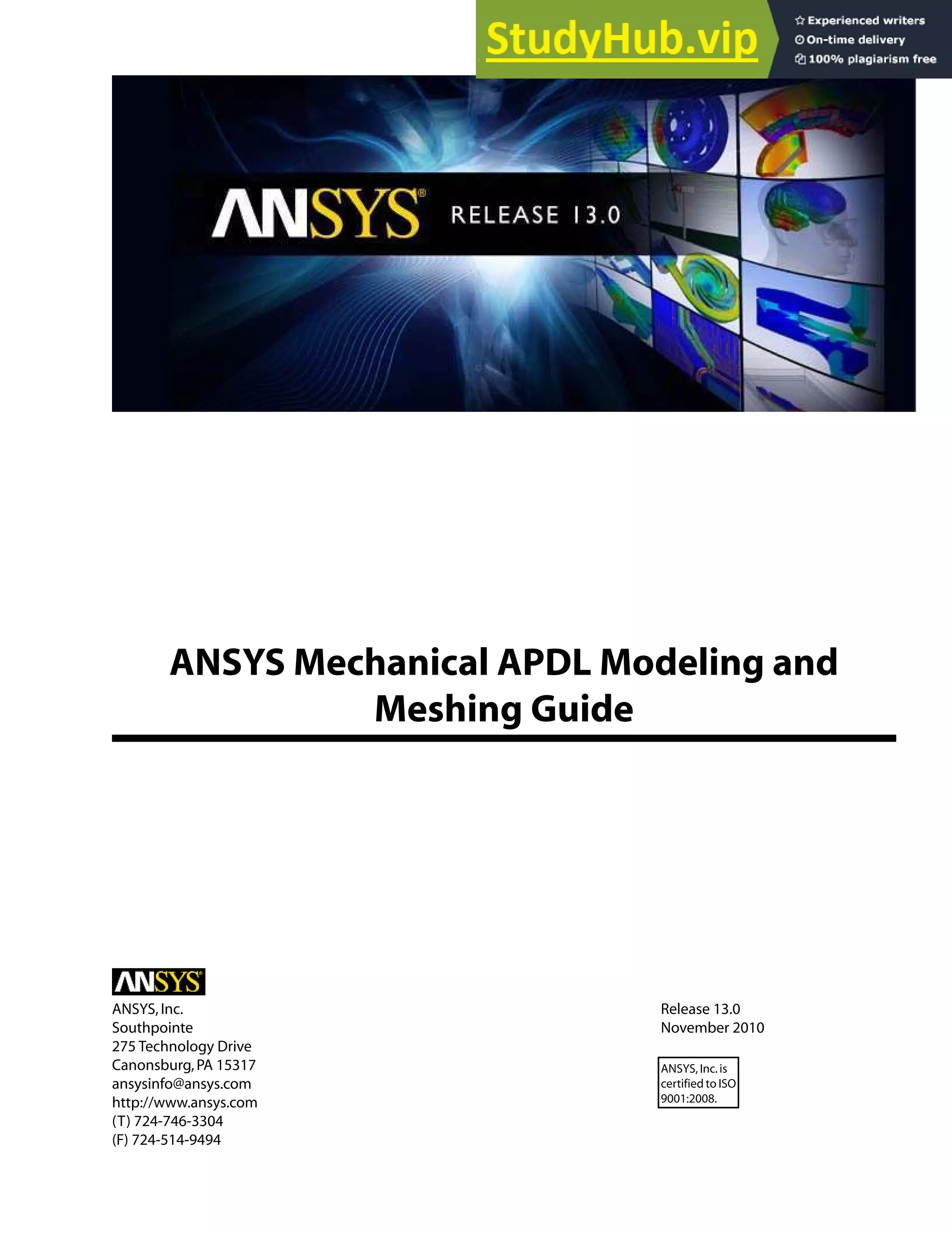 ANSYS Mechanical APDL Modeling And Meshing Guide Copyright And ...