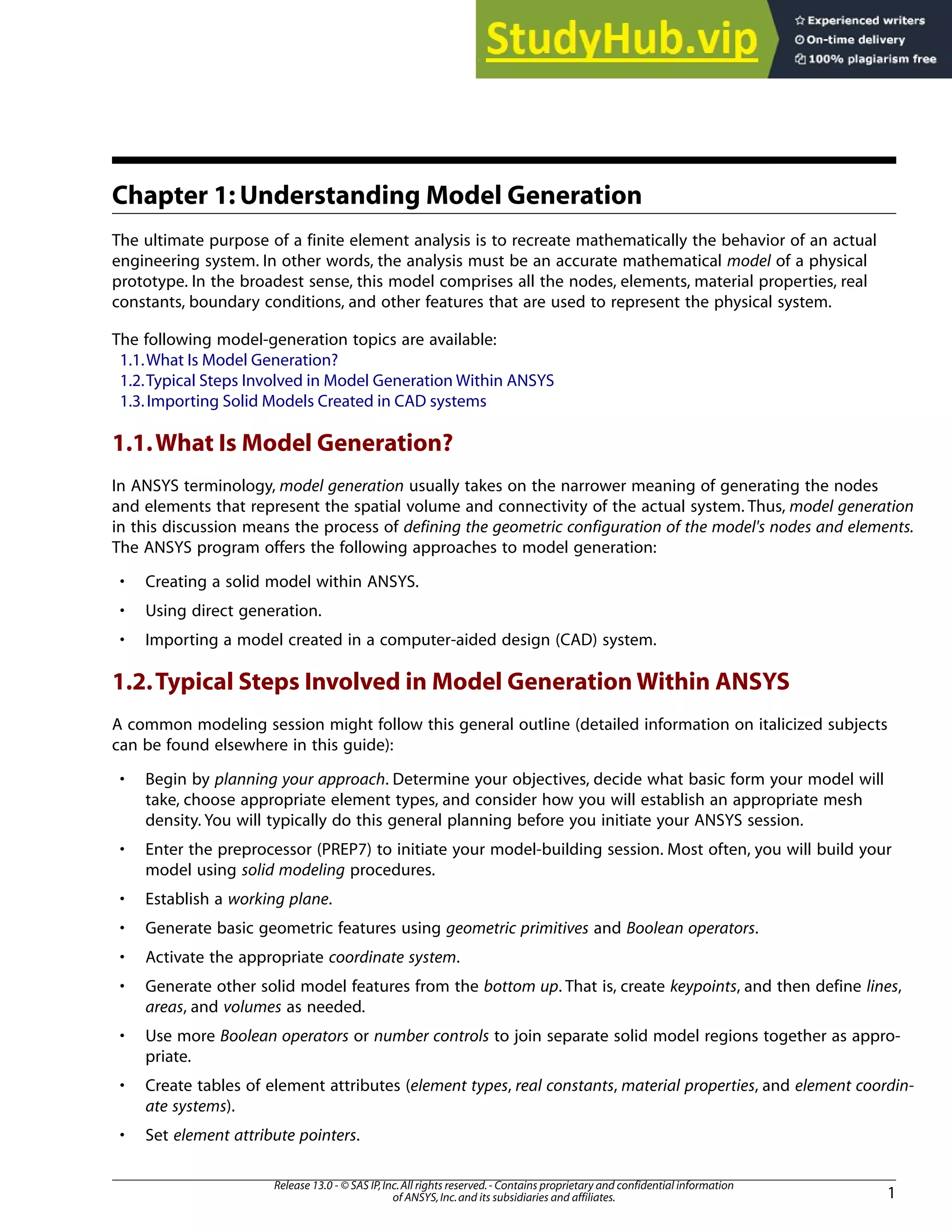 ANSYS Mechanical APDL Modeling And Meshing Guide Copyright And Trademark Information | PDF ...
