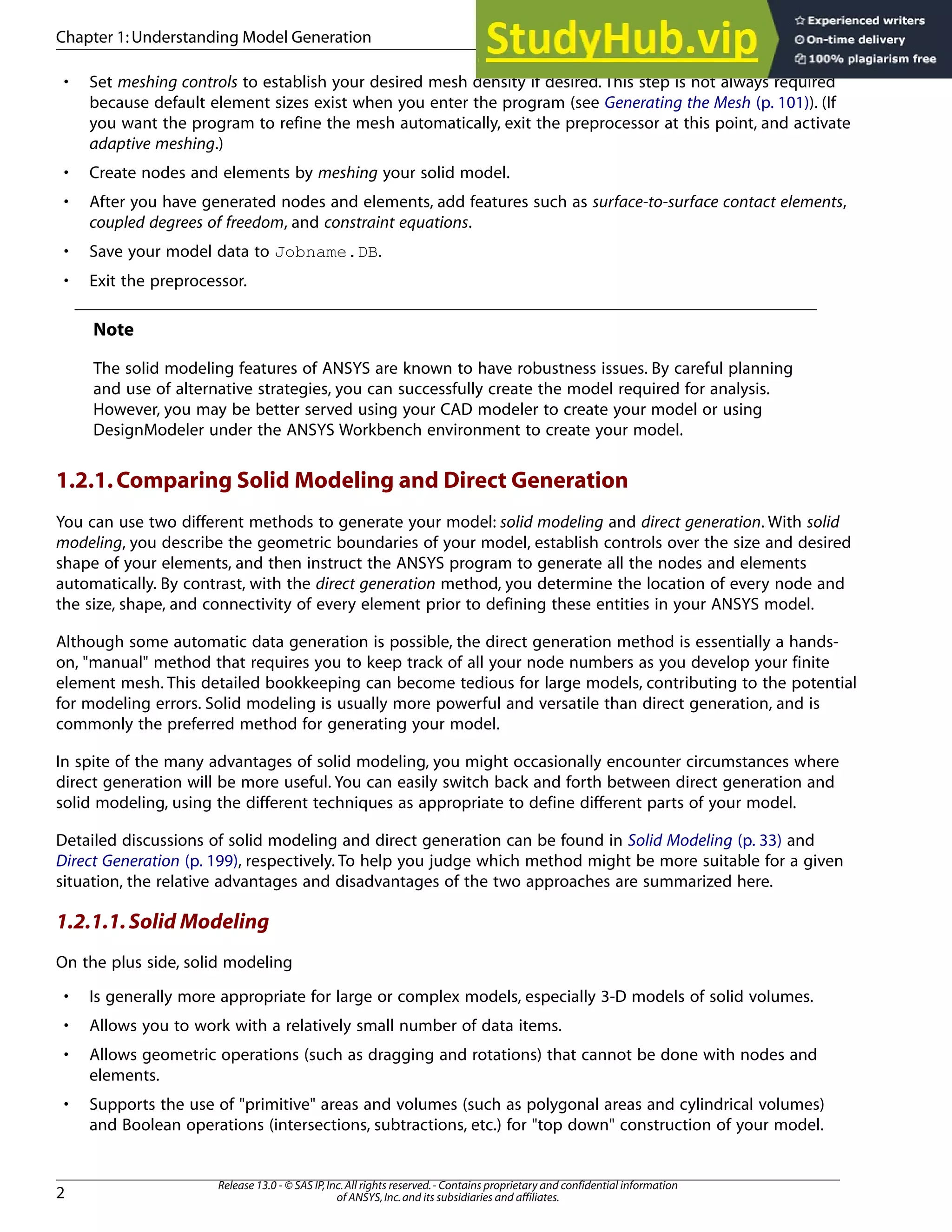ANSYS Mechanical APDL Modeling And Meshing Guide Copyright And ...