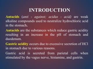 Antacids - Pharmaceutical Inorganic Chemistry | PPTX