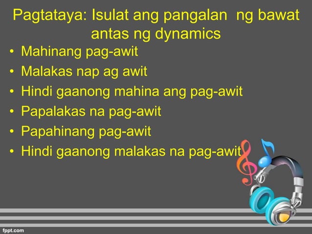 Antas ng Dynamics sa Musika- Nakikilala ang ngalan at simbolo ng antas ...