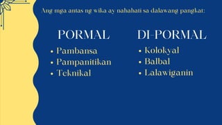 Antas ng Wikang Pambansa - Komunikasyon at pananaliksik | PDF