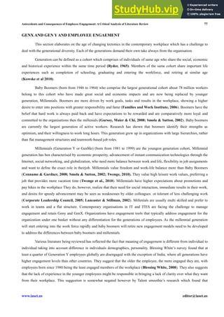 ANTECEDENTS AND CONSEQUENCES OF EMPLOYEE ENGAGEMENT A CRITICAL ANALYSIS ...
