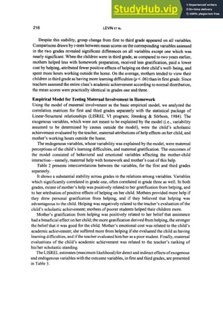 Antecedents And Consequences Of Maternal Involvement In Children S ...