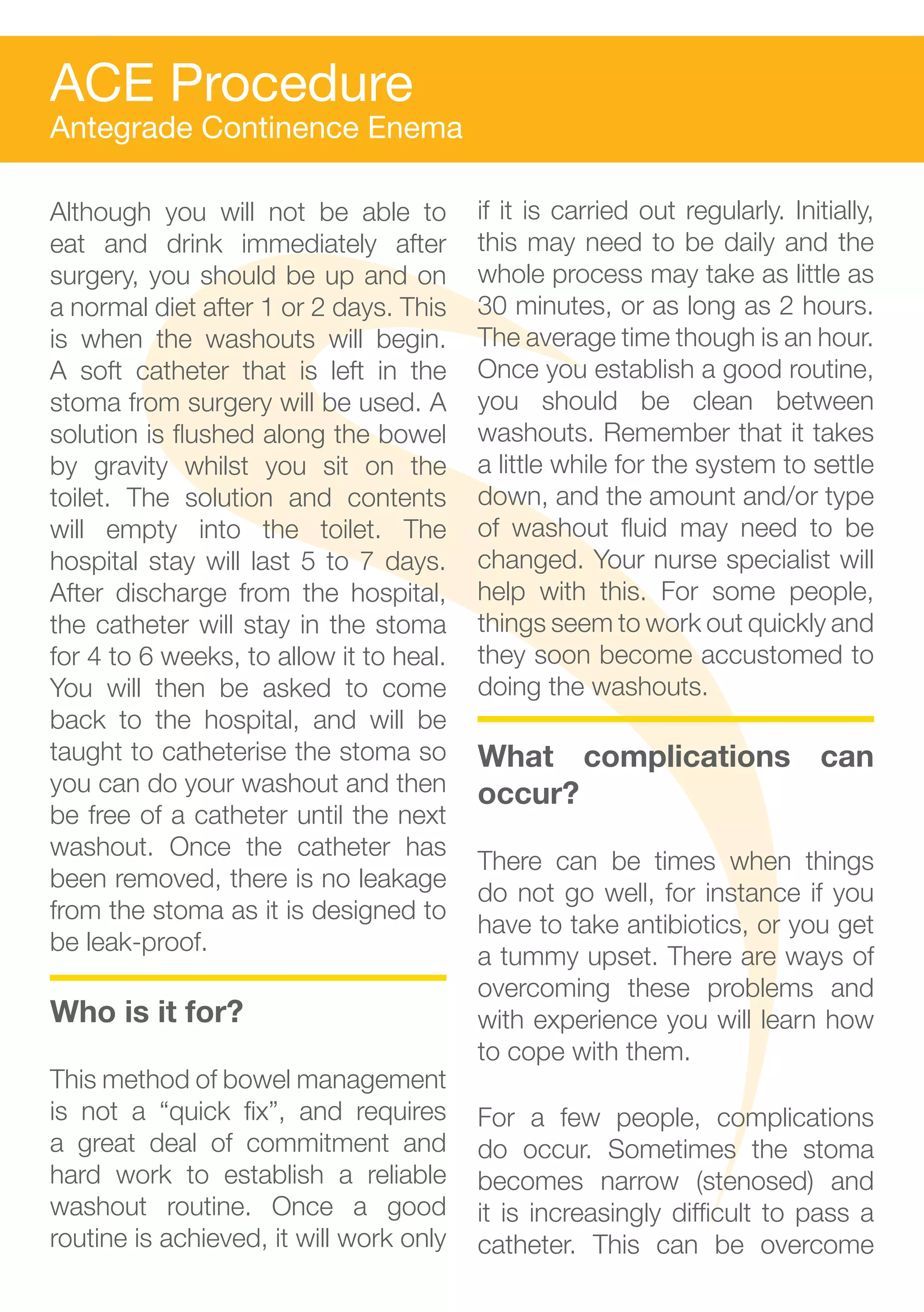 Antegrade continence enema procedure | PDF