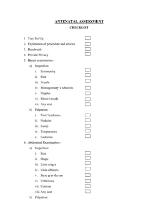 Antenatal Assessment- Evaluation Checklist | PDF