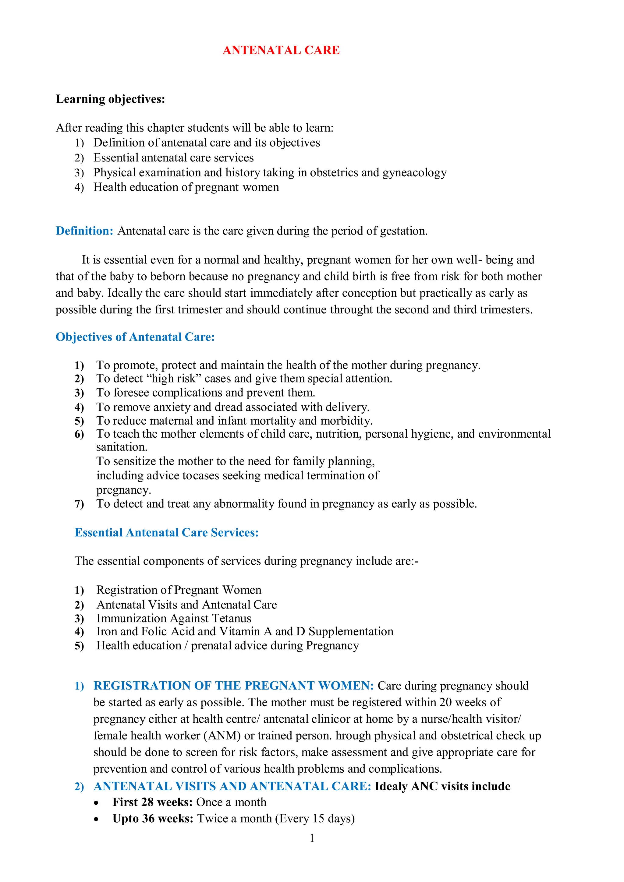 What is antenatal care, it's objectives and more | PDF