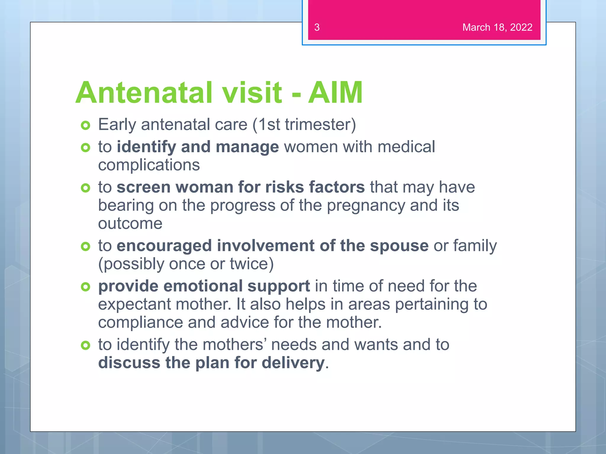 Antenatal care. | PPTX