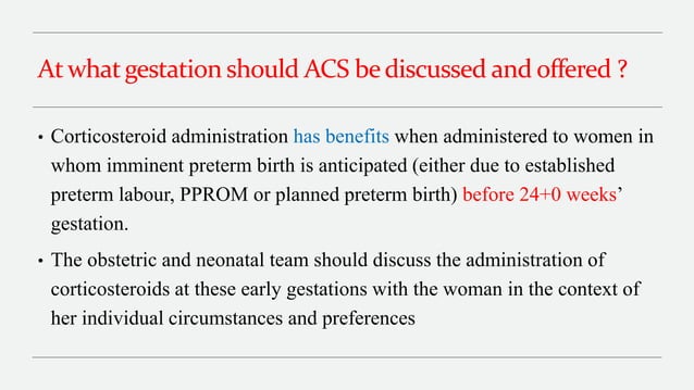 ANTENATAL CORTICOSTERIODS - RCOG GREENTOP GUIDELINE.pptx | Pregnancy ...