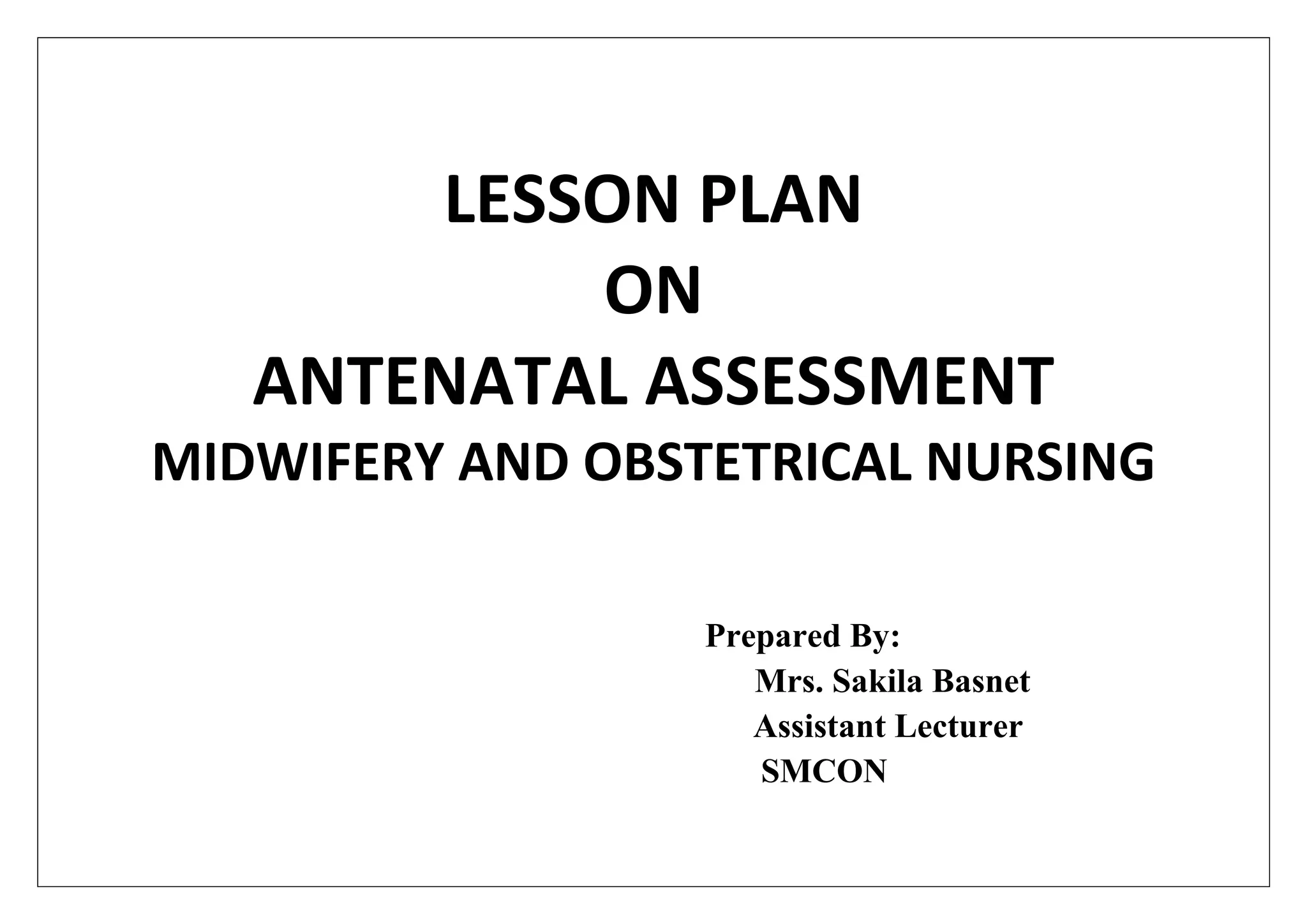 Antenatal Lessonplan for nursing students | DOCX