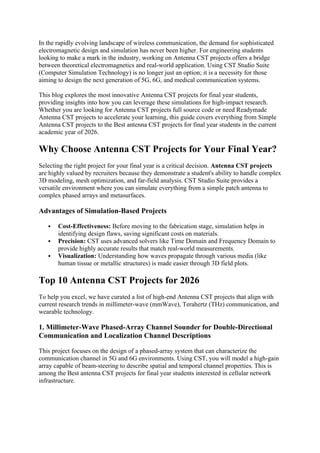 Best ReadyMade Antenna CST Projects 2026 | DOCX