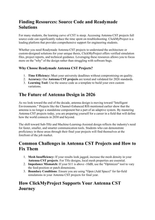 Best ReadyMade Antenna CST Projects 2026 | DOCX