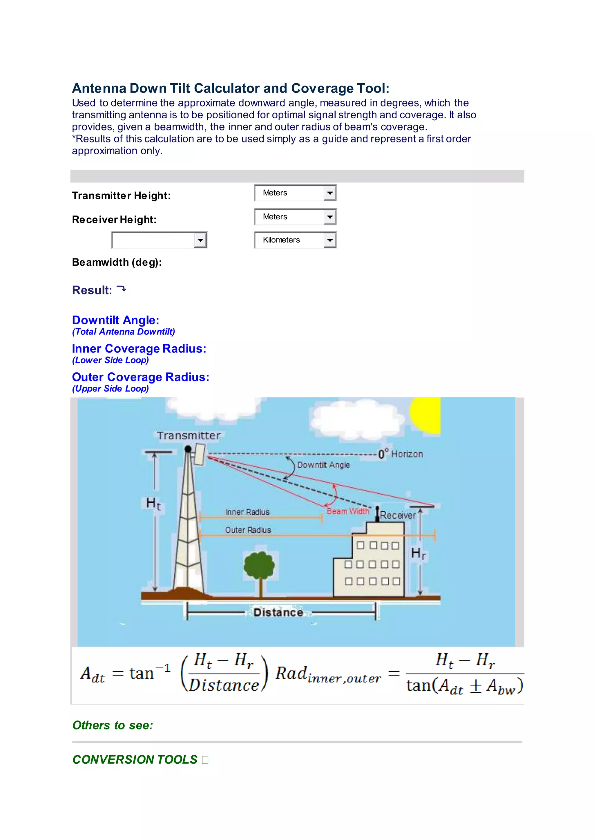 Antenna down tilt calculator and coverage tool | DOCX