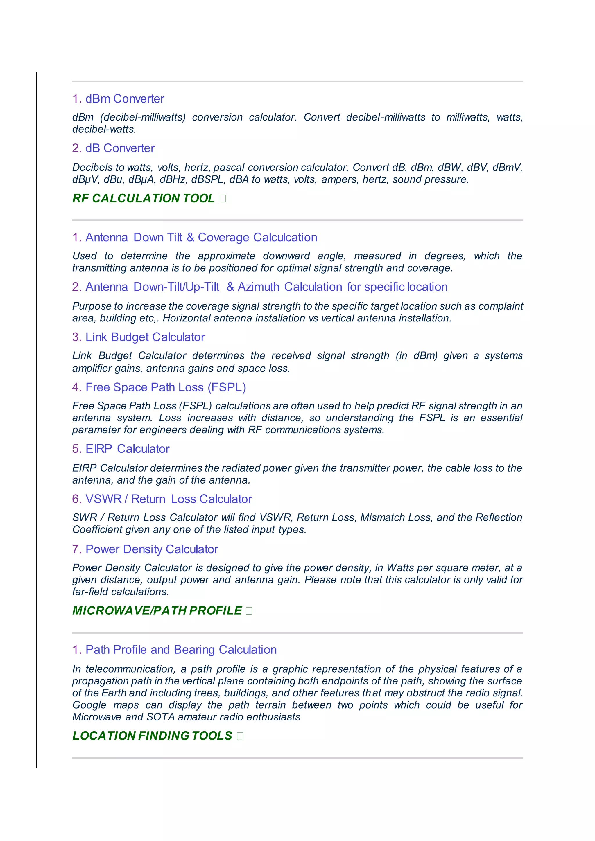 Antenna down tilt calculator and coverage tool | DOCX