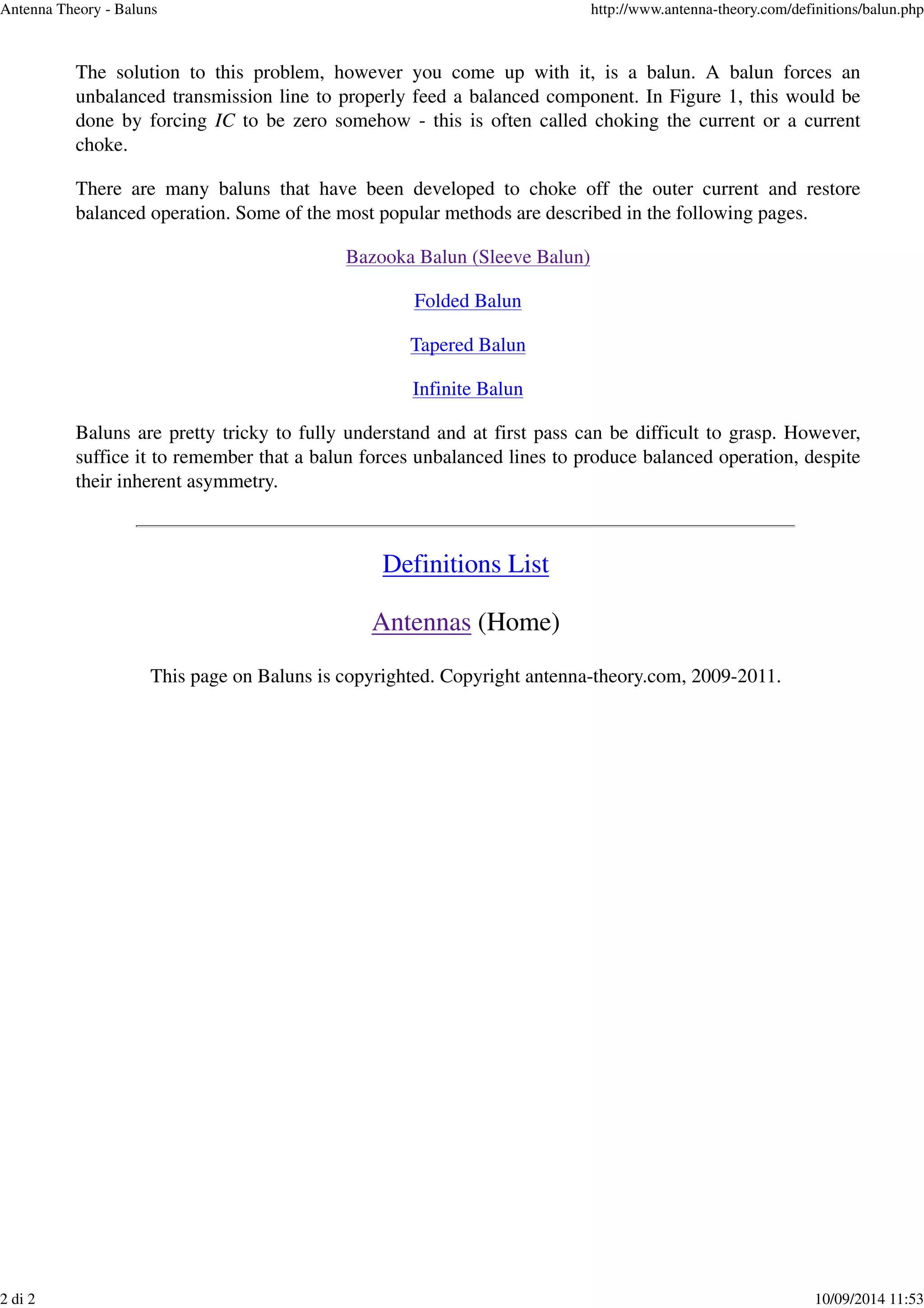 Antenna theory baluns | PDF