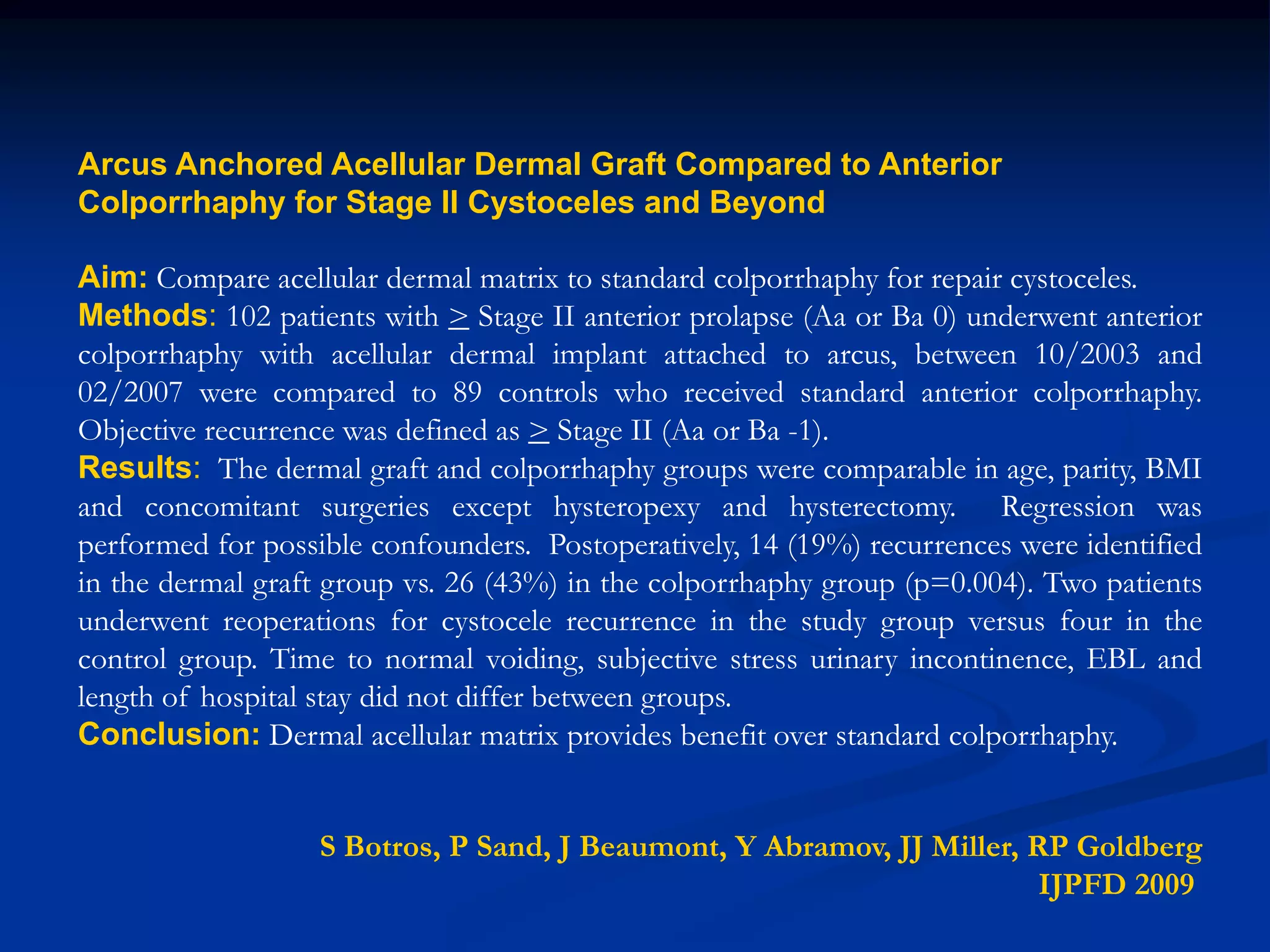 Anterior Compartment Prolapse: Biological Grafts | PDF