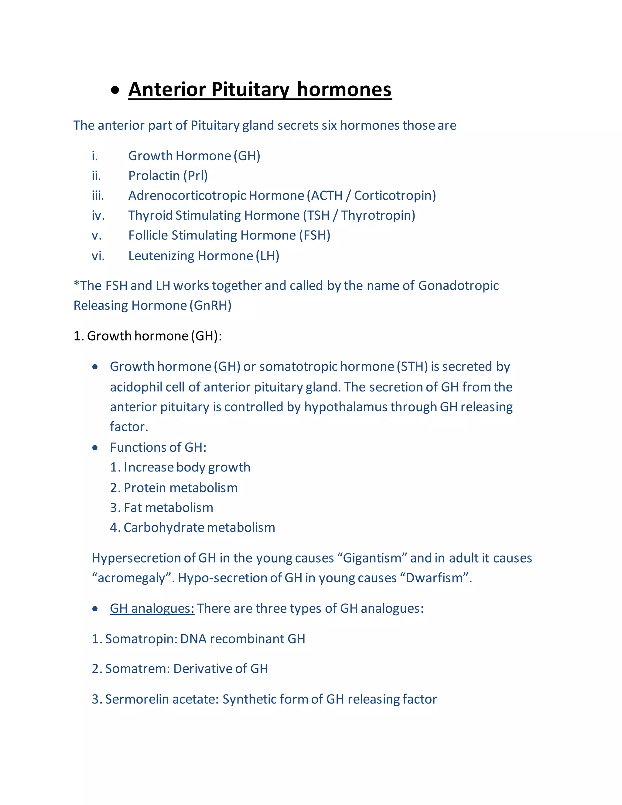 Anterior pituitary hormones | DOCX