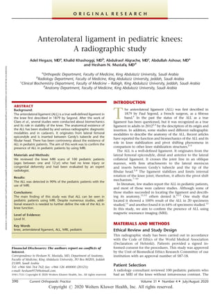 Anterolateral ligament in pediatric knees a radiographic study | PDF ...