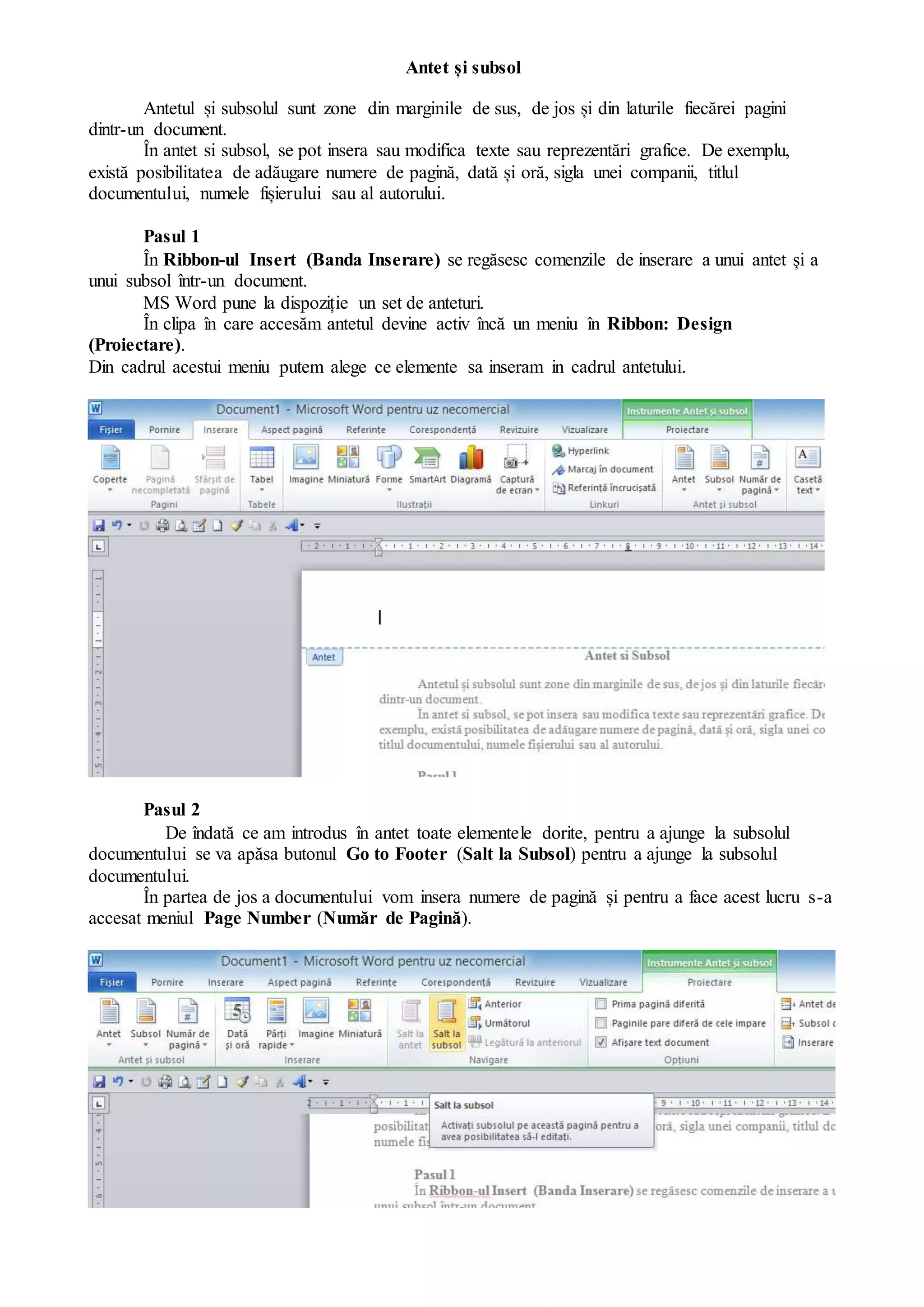 Antet si subsol | DOCX