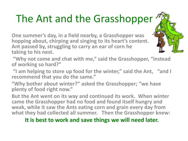 The story of ant and the grasshopper for kindergarten | PPT