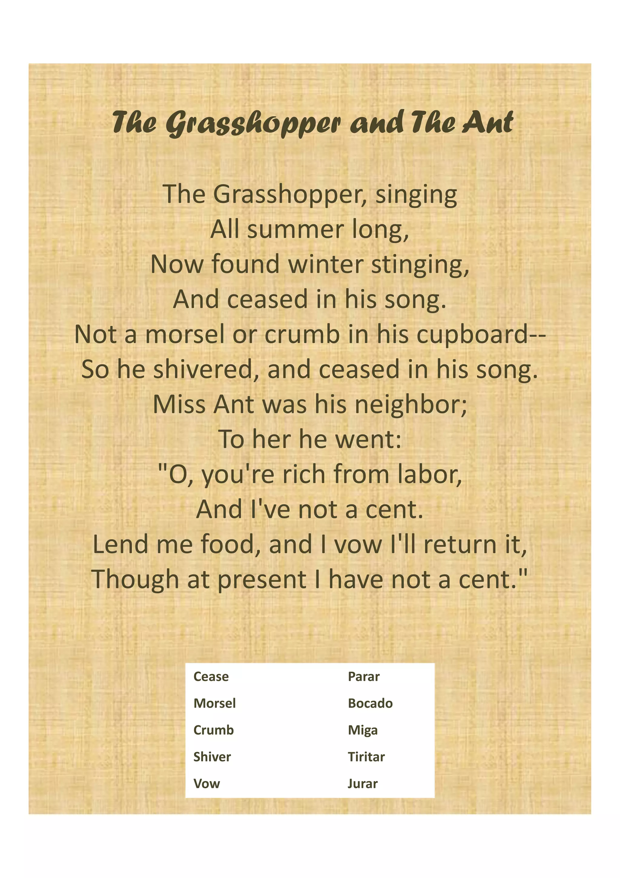 The Grasshopper and The Ant | PDF