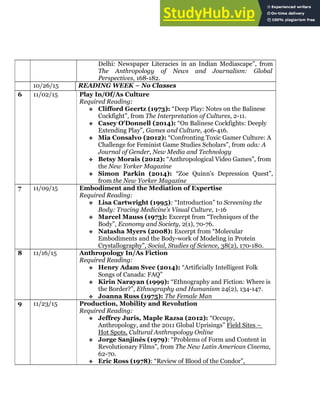 ANTH 2312H (Trent) - The Anthropology Of Media | PDF