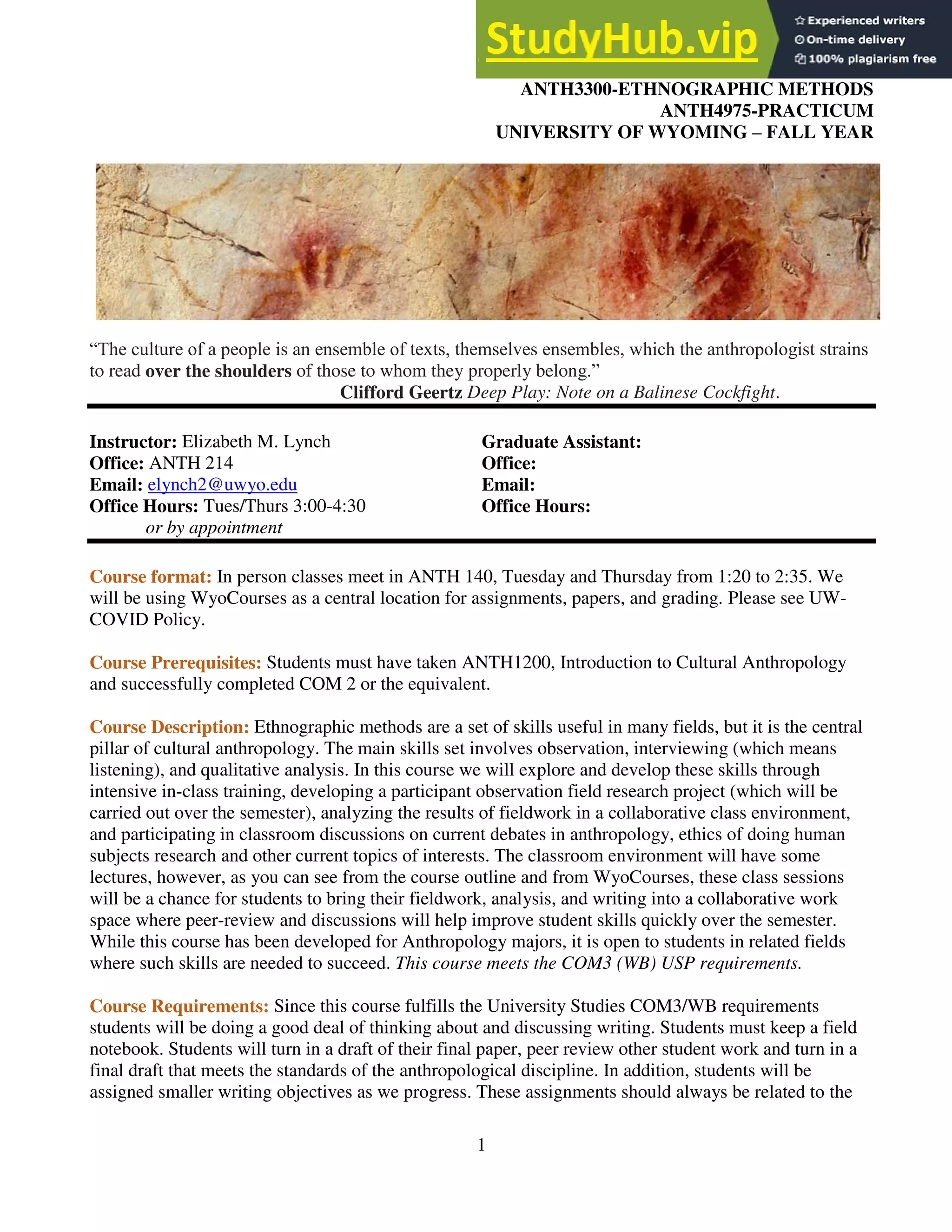 ANTH3300-ETHNOGRAPHIC METHODS Syllabus | PDF