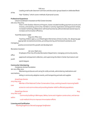 Anth 410 fantasy cv | DOCX | Undergraduate Education | College Education