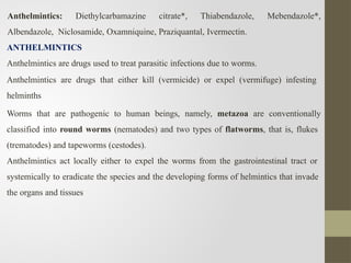 Anthelmintic Drugs and their classification along with synthesis | PPTX