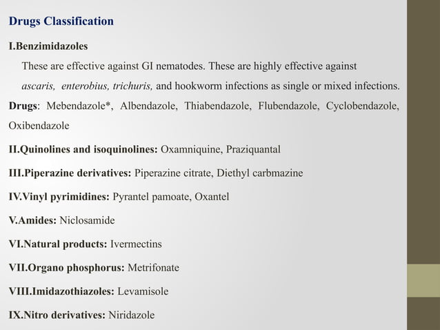 Anthelmintic Drugs and their classification along with synthesis | PPT