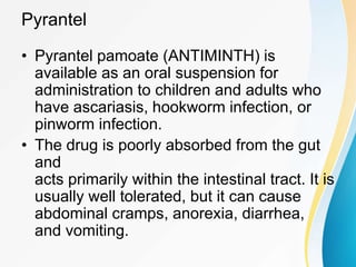 Anthelmintics drugs classification,history,mechanism of action and ...