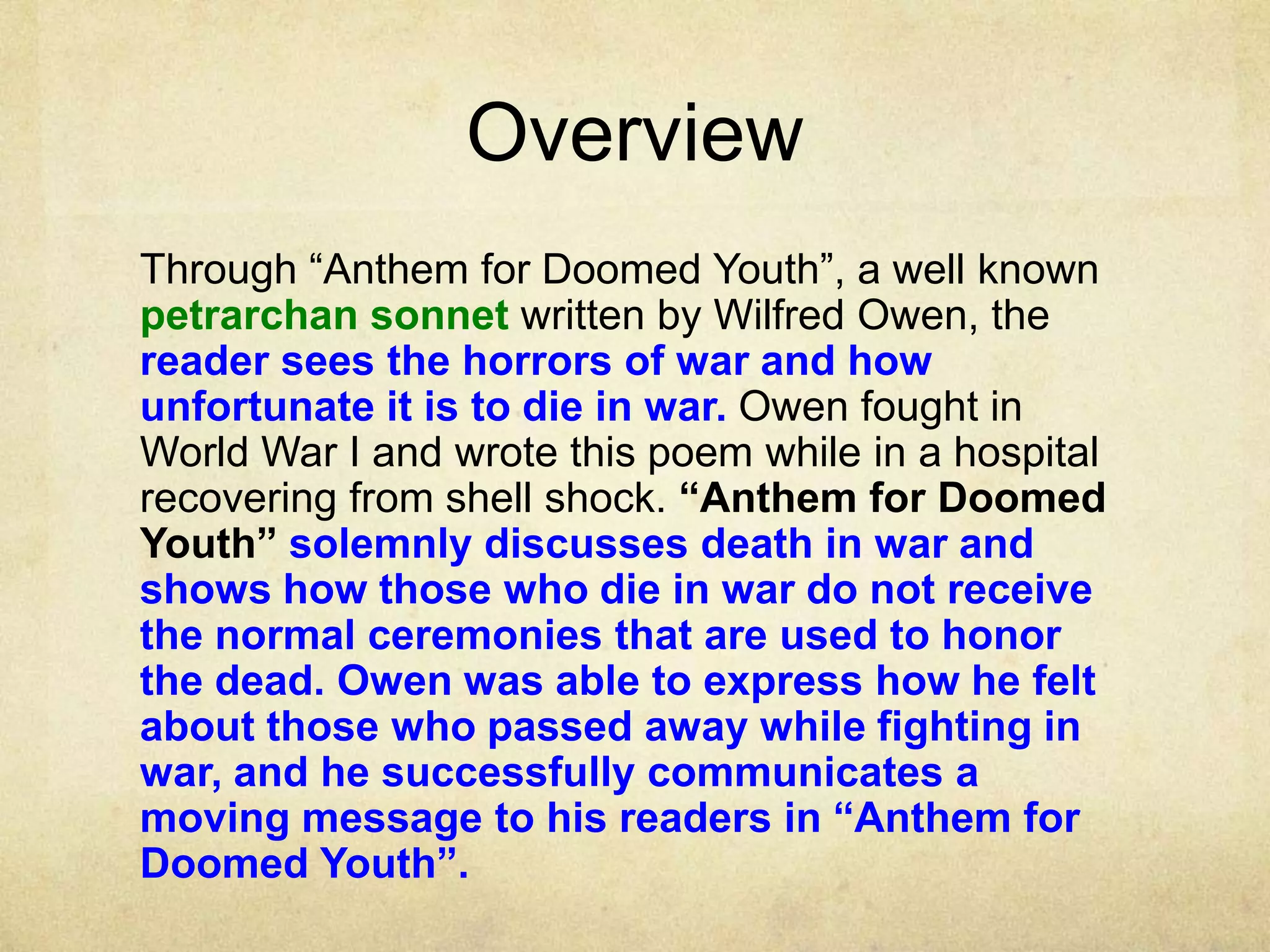 Anthem for Doomed Youth analysis | PPTX