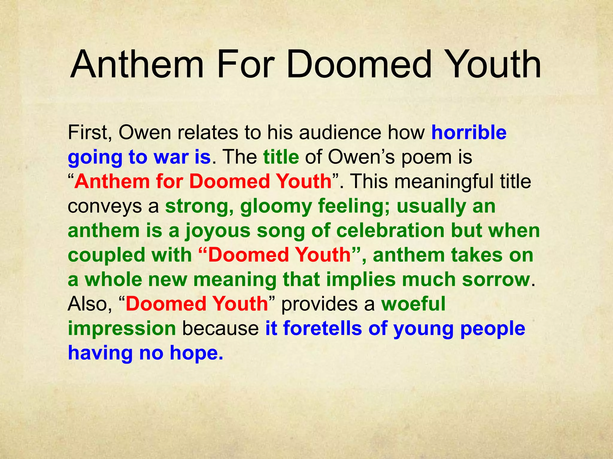 Anthem for Doomed Youth analysis | PPTX