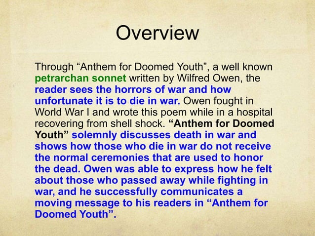 Anthem for Doomed Youth analysis | PPTX | Poetry | Books and Literature