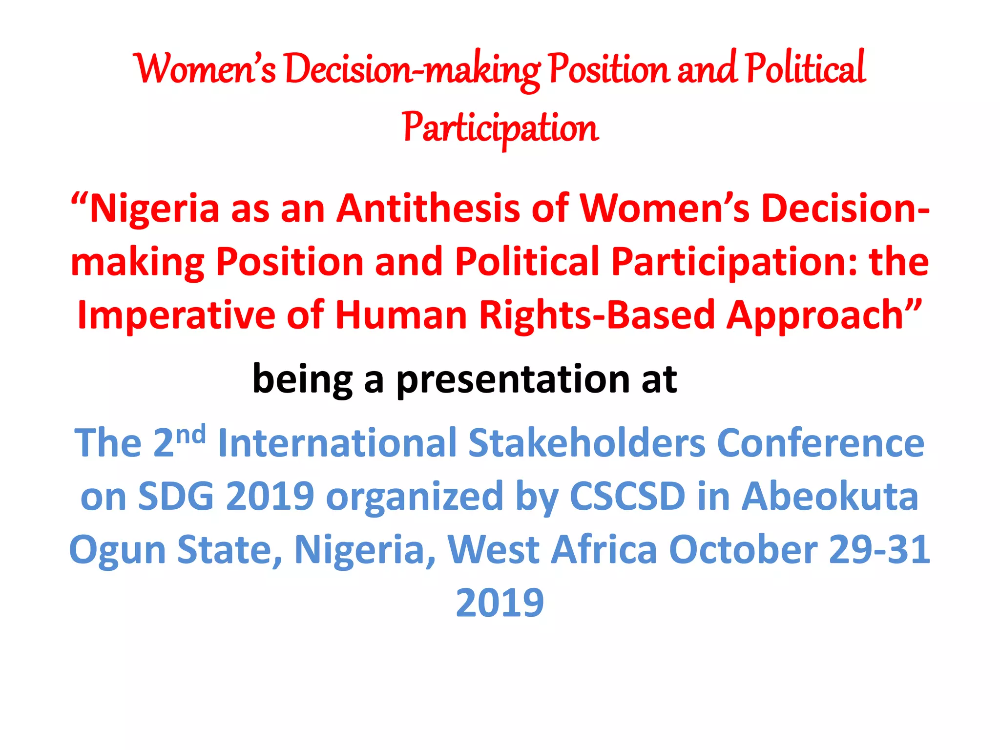 Women’s Decision-Making Position and Political Participation | PPTX