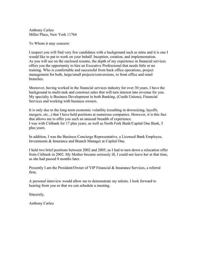 Anthony Carleo's Bio Letter | DOC